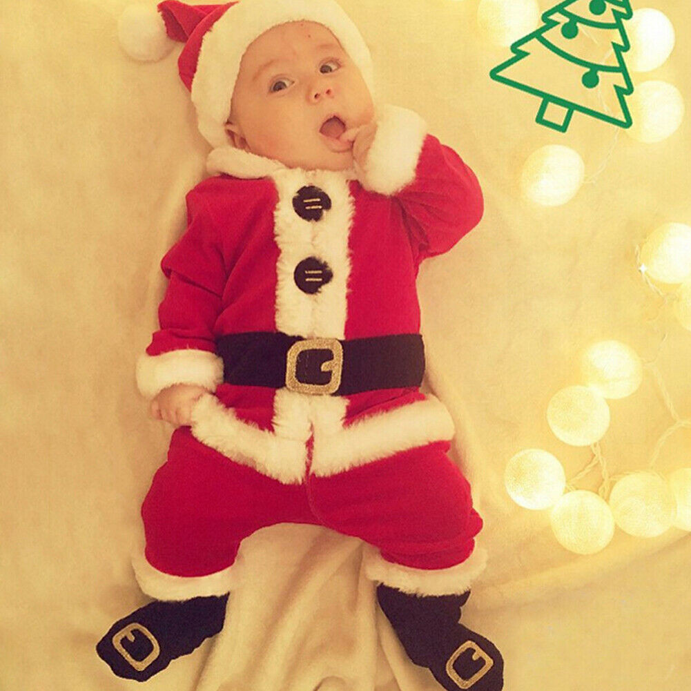 4PCS Christmas Clothes Baby Boy Girl Long Sleeve Santa Claus Tops ...
