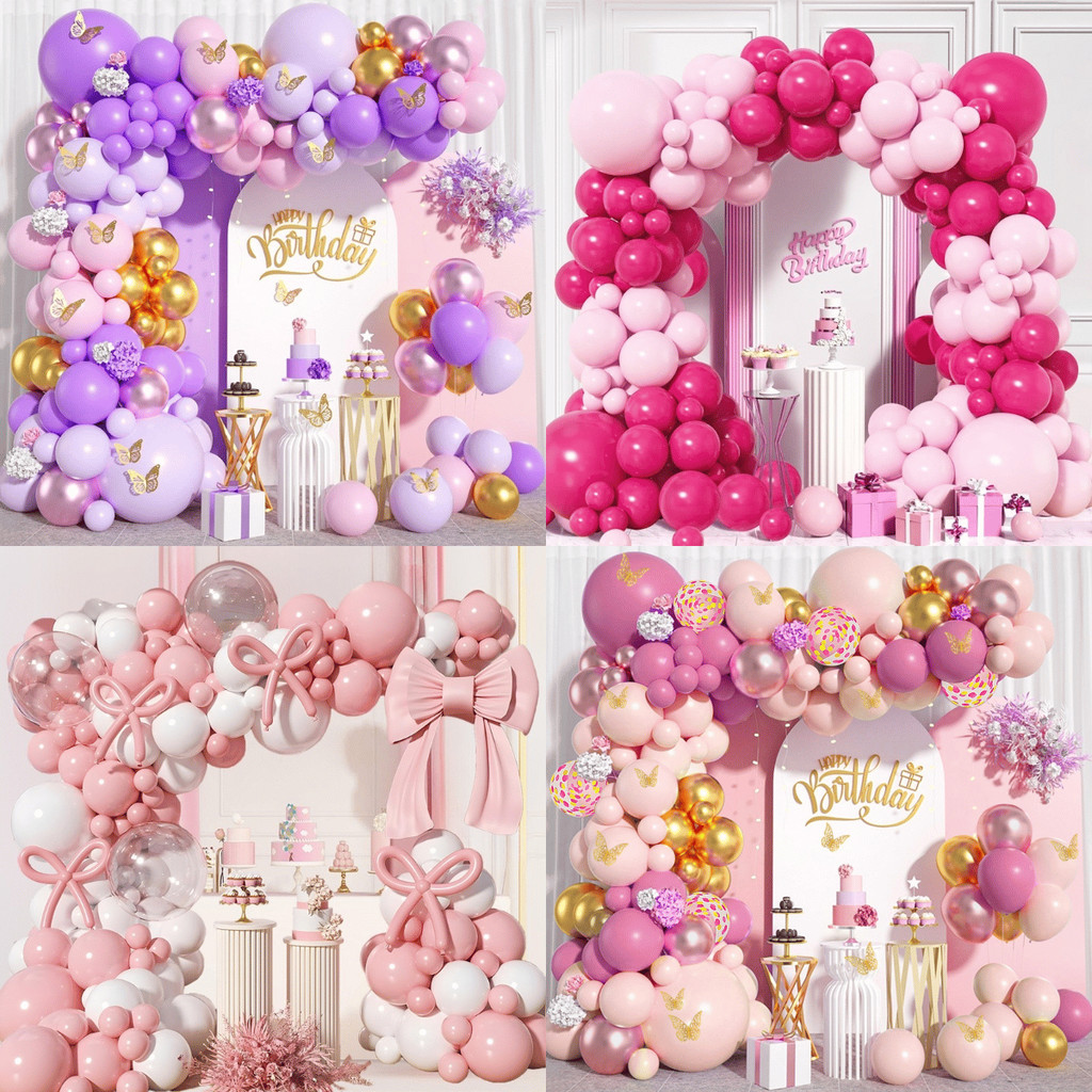 112Pcs Pink Butterfly Design Balloons Purple Butterfly Balloon Birthday ...