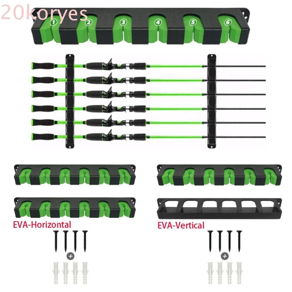 KORYES Fishing Rod Holders, 6 Hole Wall Mount Fishing Rod Display Stand ...
