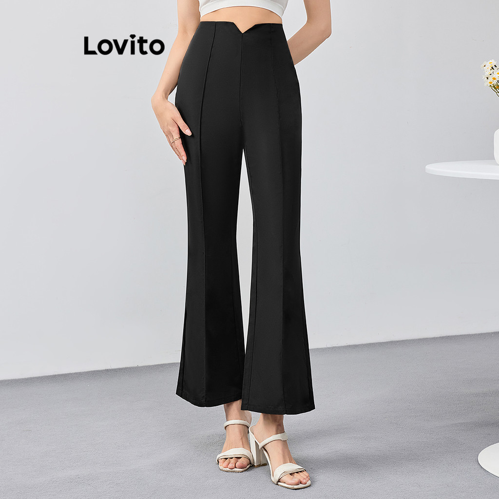 Lovito Women Casual Plain Structure Line Split Front Pant L116MD048 ...