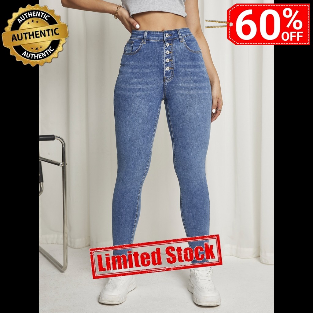 Women Essnce Button Detail Skinny Jeans (Size: Large) | Shopee Philippines