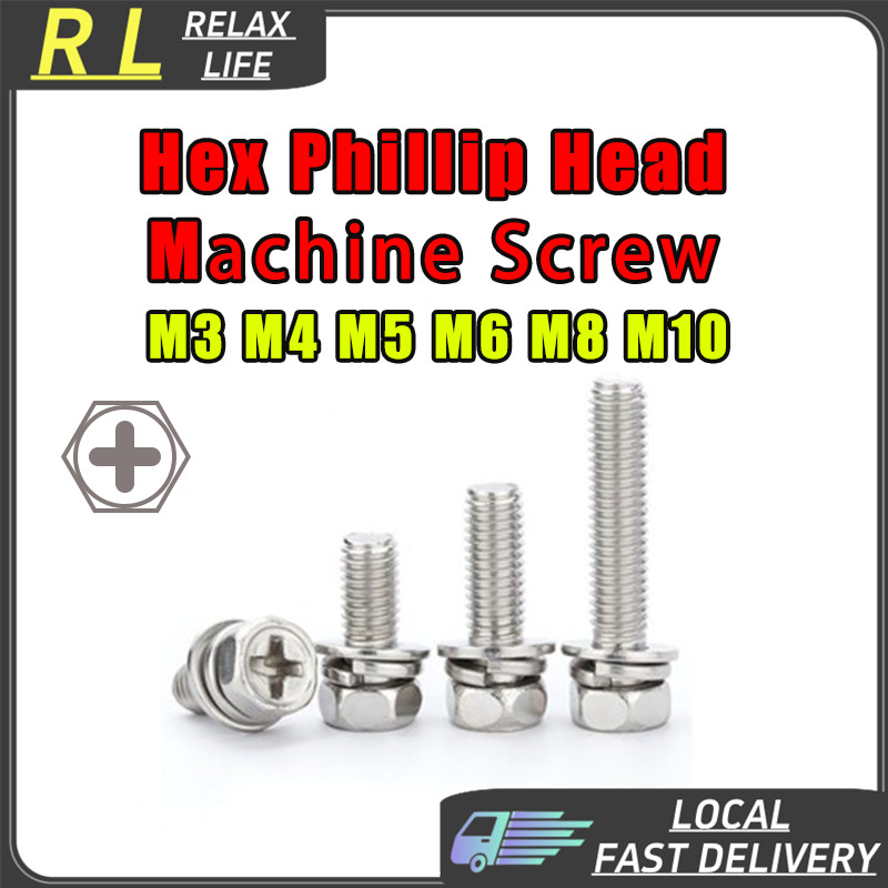 RL Sus 304 Cross Recessed Phillips Hex Head Sems Screw Stainless Steel ...