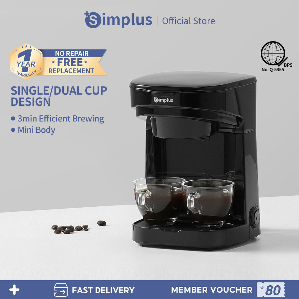 Simplus Coffee Maker Drip Filter Coffee Machine Dual Cups Dual-Use for Coffee and Tea Brewing ...