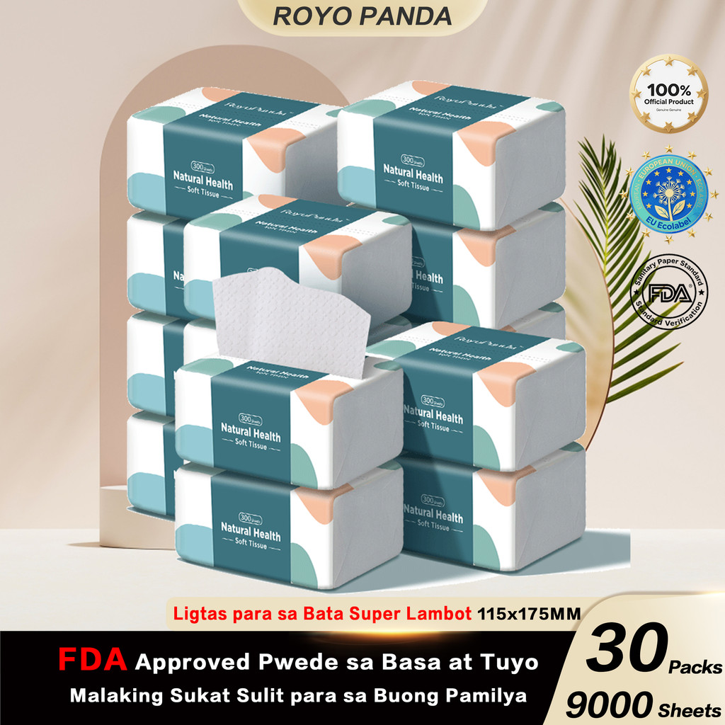 【30 Packs】Royo Panda Tissue 5Ply Super Thick 300 Sheets Per Pack Soft ...