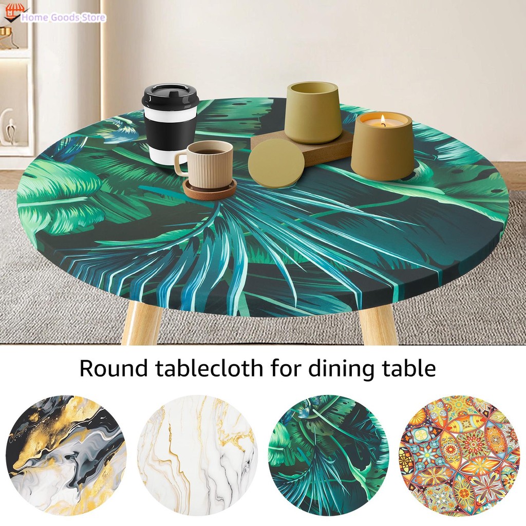 Round Tablecloth Elastic Edge Design Table Cloth Reusable Table Cover ...