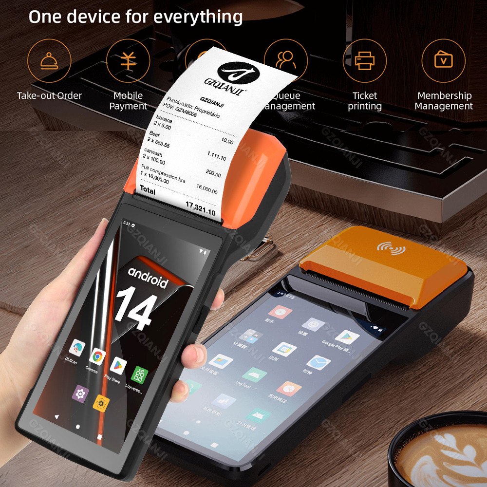 New 4G Android 13 POS PDA Terminal 1D 2D Barcode Scanner Reader built-in Thermal Receipt Bill ...