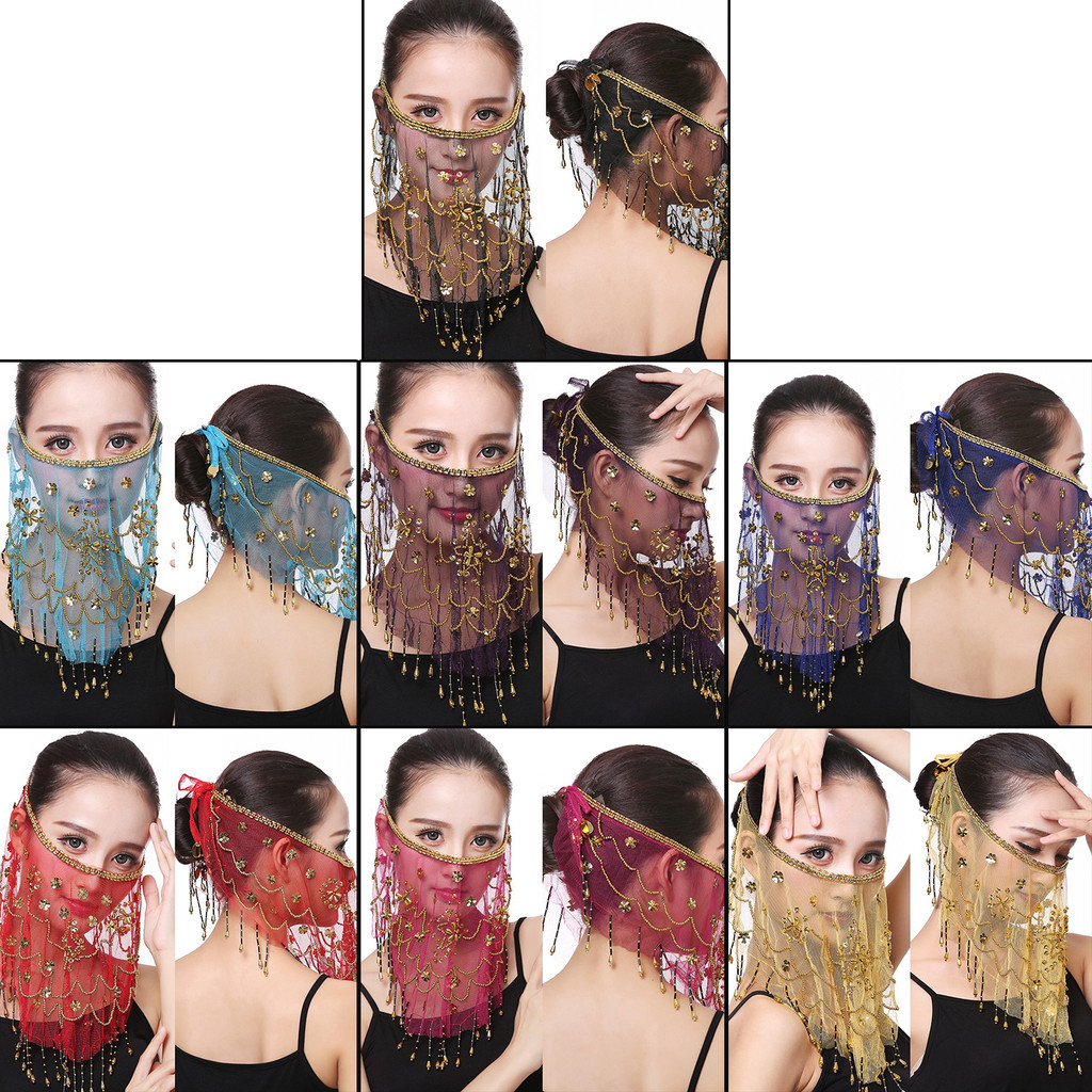 Women Indian Belly Dance Face Veil Tribal Belly Dancing Veils Beaded ...