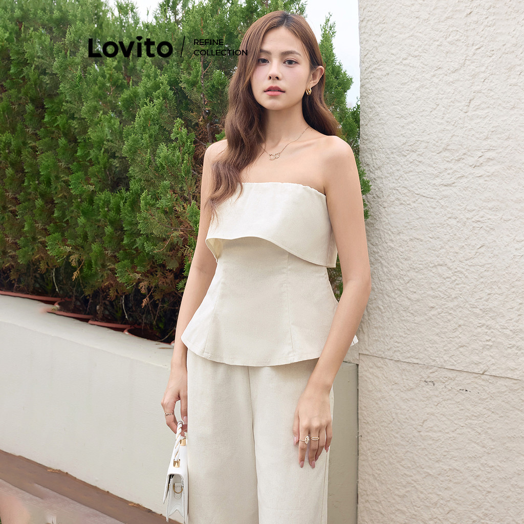 (Lovito Refine) Women Casual Plain Linen Ruffle Tank Top L95ED620 ...