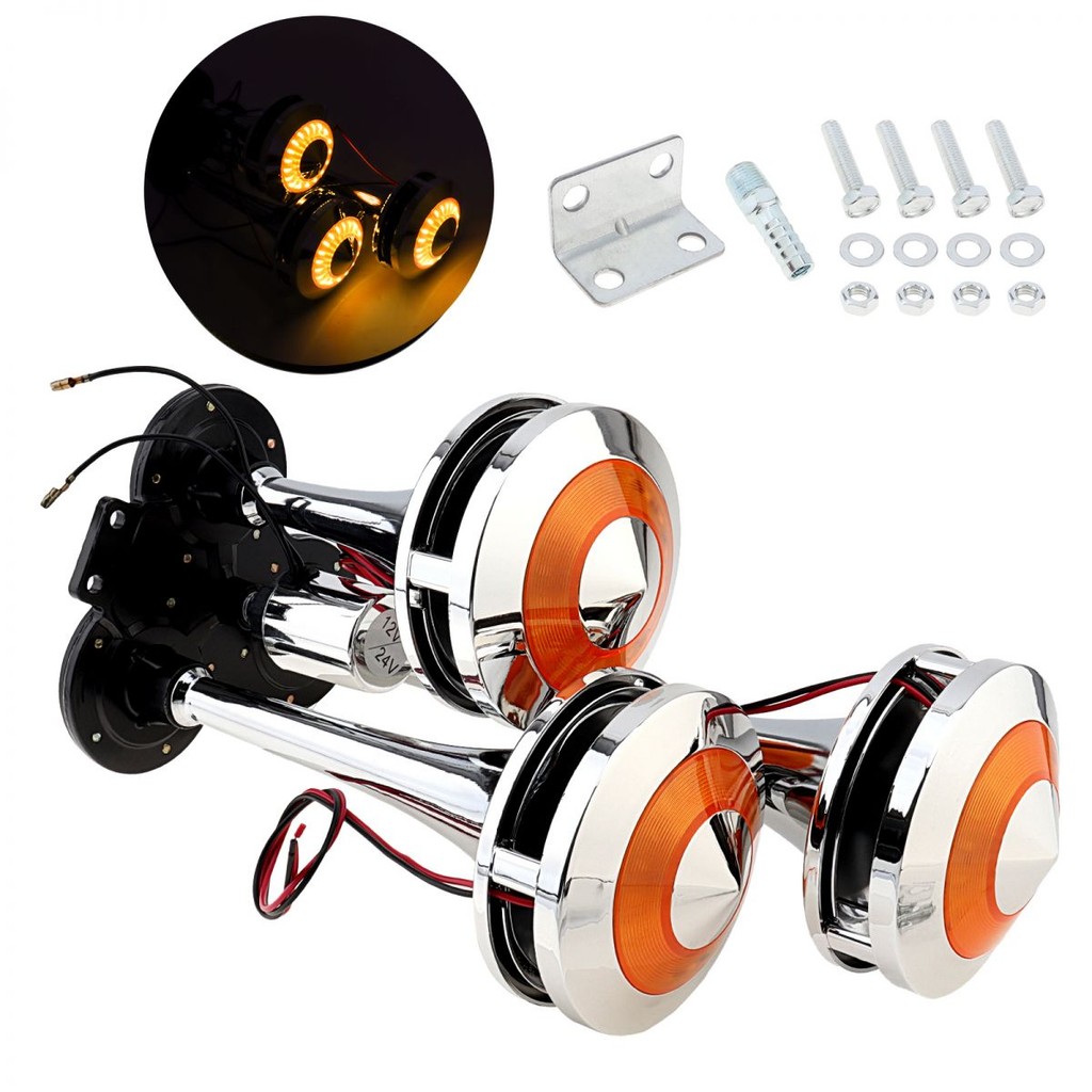 12V / 24V Dual / Triple Trumpet Air Horn 300DB Super Loud Chrome Plated ...
