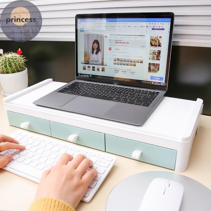 Princes Double-Deck Computer Screen Riser Holder With 3 Drawer PC ...