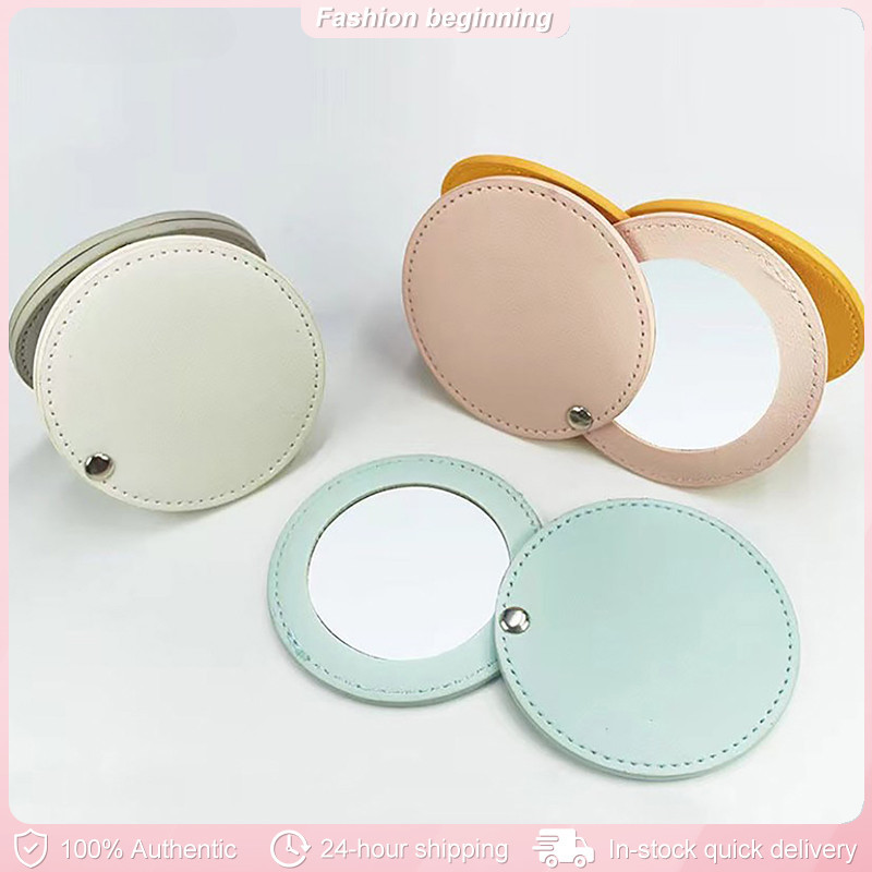 Compact Stainless Steel Mirror PU Leather Ultra-thin Round Small Pocket ...