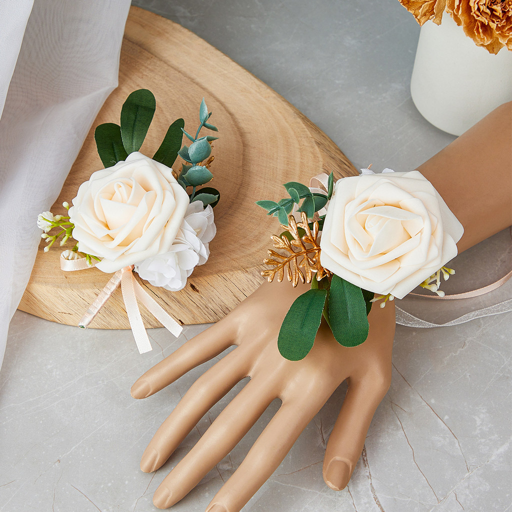 Champagne Wrist Flower Wedding Bride and Bridesmaid Wrist Corsage ...