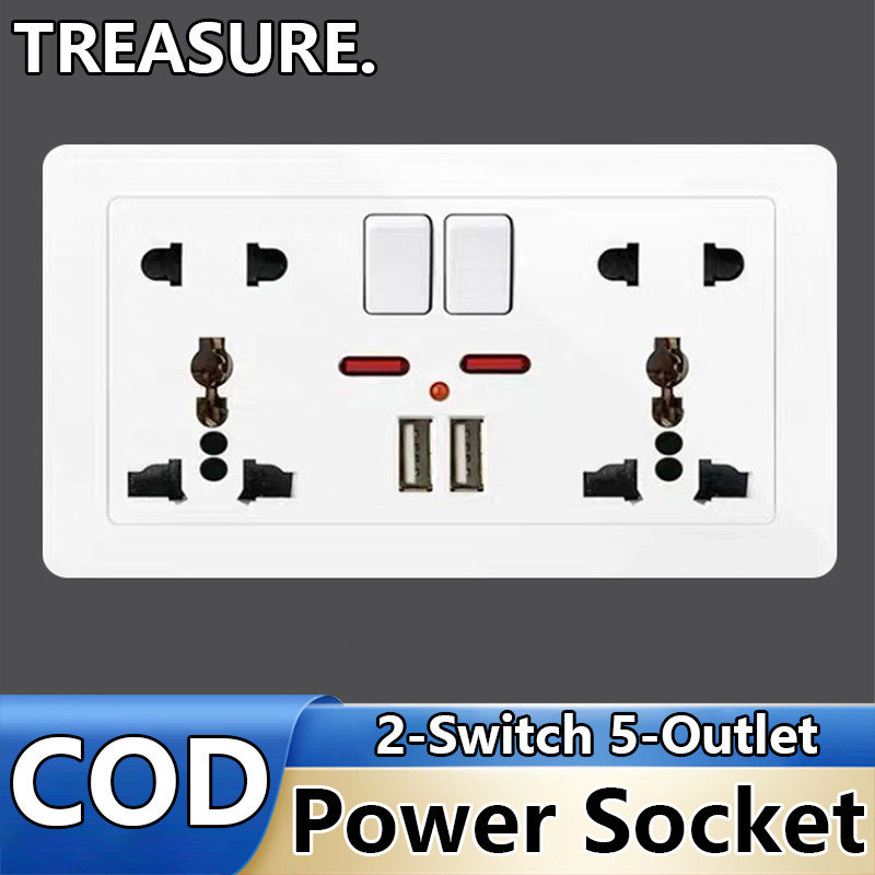 Universal 146-Type Double Gang 2-Switch 5-Outlet Combo Socket with Dual ...