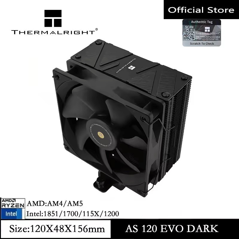 Thermalright AS120 EVO Black CPU Air Cooler 4 Heat Pipes 120mm PWM ...