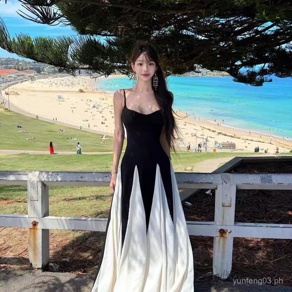 French Style Vacation Color Block Strap Dress for Women2025Summer New ...