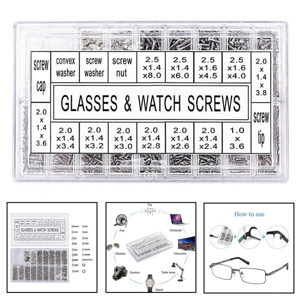 Screw Repair Kit with 1000 Stainless Steel Pieces for Glasses Watches ...