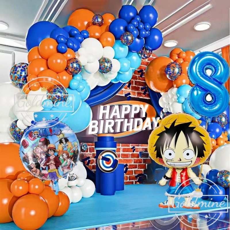One Piece Theme Balloons Garland Blue Number Cartoon Luffy Foil Balloon ...