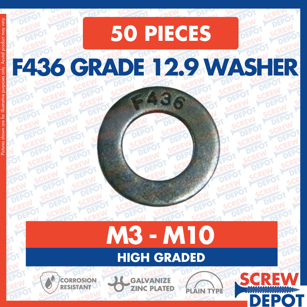 50PCS F436 Grade 12.9 Flatwasher / FW Hi Tensile / High Tensile HT Flat ...
