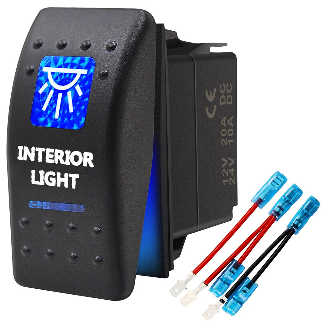 INTERIOR LIGHT Rocker Switch Waterproof 5Pin ON-Off Toggle Switch Blue ...
