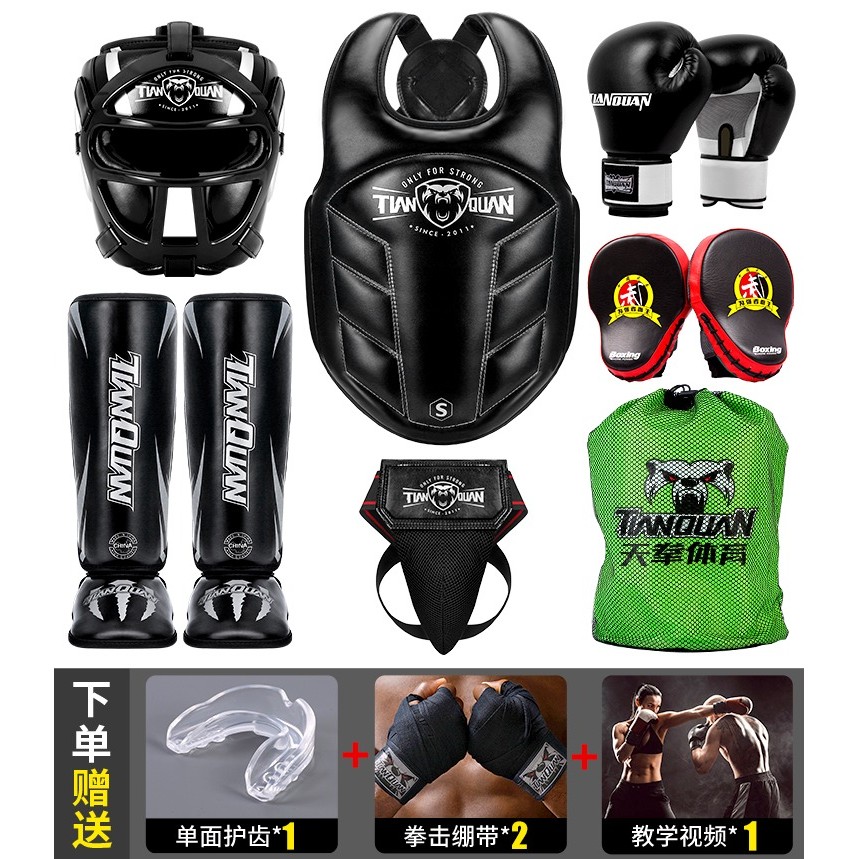 Boxing Protective Gear Set, Adult Kid Muay Thai Helmet, Face Mask ...
