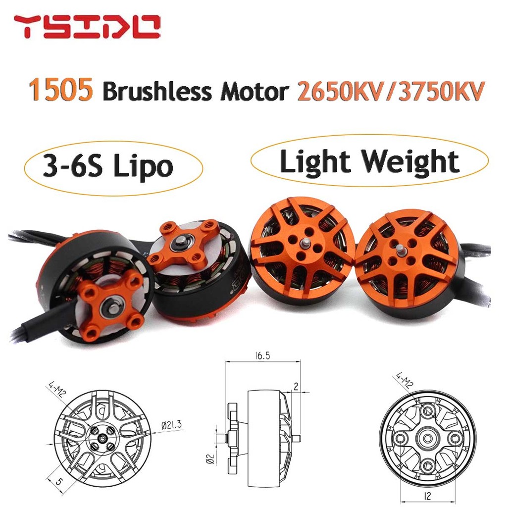 4PCS YSIDO 1505 Brushless Motor 2650KV 3750KV 3-6S Lipo 1.5mm shaft ...