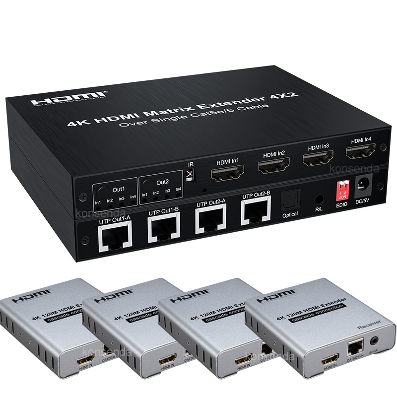 4K HDMI Matrix Extender 4 in 2 out over Rj45 Cat5e/6 Cable to 60M 120M 4-port UTP HDMI Matrix ...
