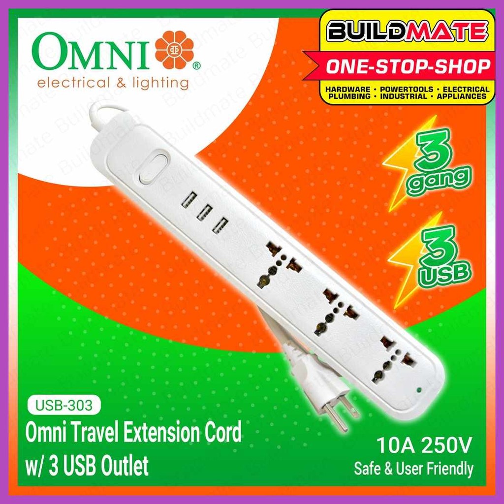 OMNI?QTTravel,KU;Extension&Cord&with&3&USB&Outlet&Power Strip USB-303 ...
