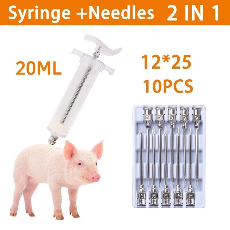 30 ML Fiber Glass Syringe Pig Injection Gun With 10pcs Assorted Needles ...