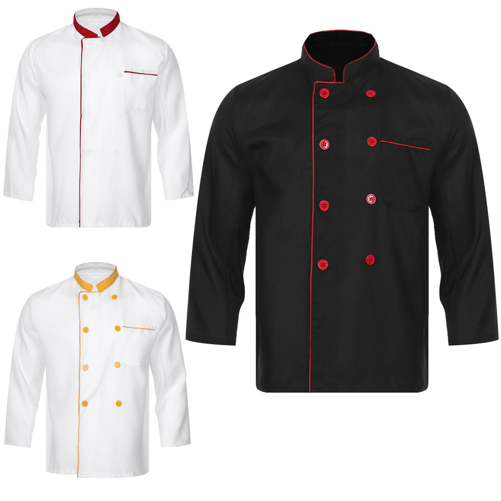 Rswnyirn Unisex 8 Pearl Button Chef Coat Mens Long Sleeve Chef Jacket ...