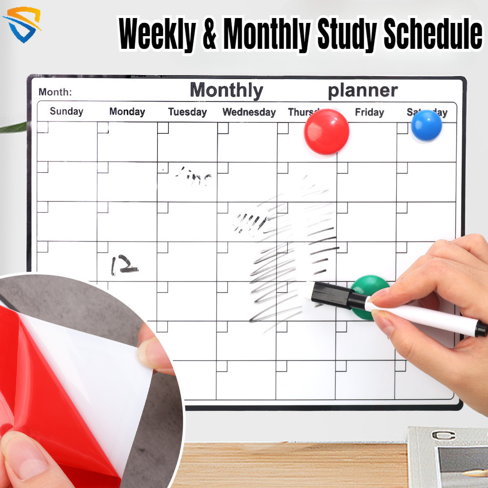 Self Adhesive Erasable Monthly Weekly Planner Whiteboard Wall Stickers ...
