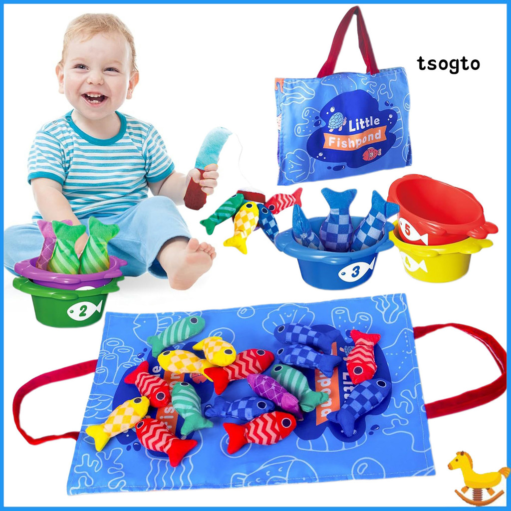 [Toto] 1 Set Toddlers Fishing Game with Buckets Storage Mat 15 Cloth ...