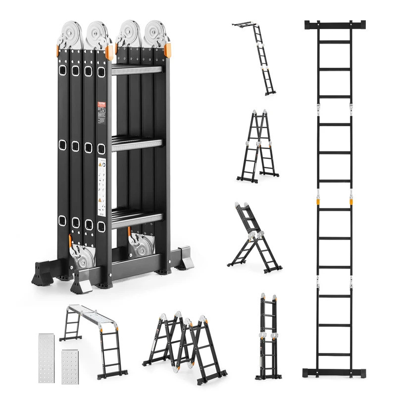 VEVOR Multi-Purpose Folding Ladder 7-in-1 Tall Extension Step Ladder A ...