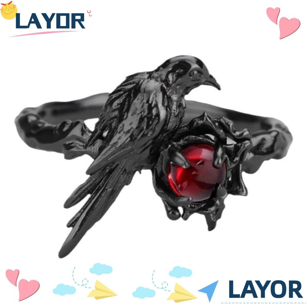 LAY Black Raven Ring, Adjustable Red Zircon Sylus Crow Cosplay Ring ...