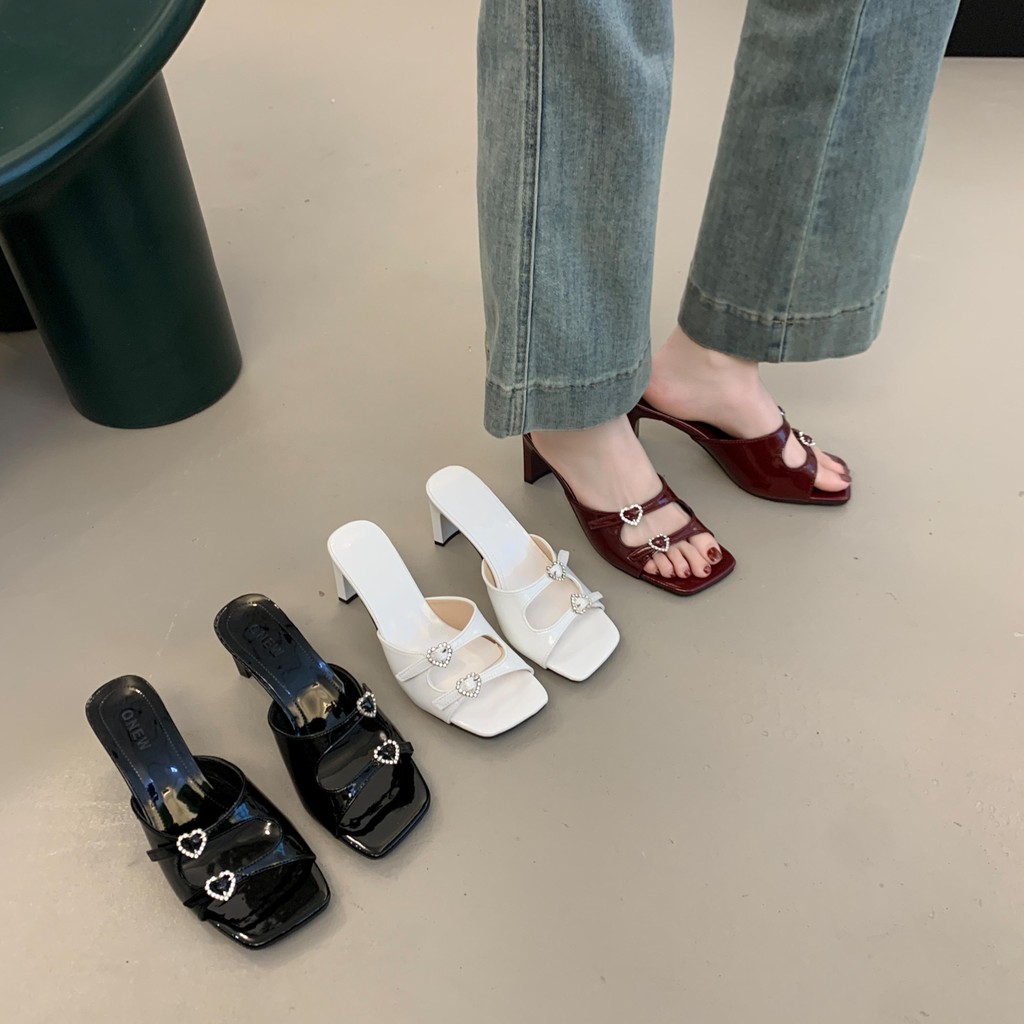 Onew sandals for women office heart-shaped rhinestone sandals 6cm ...