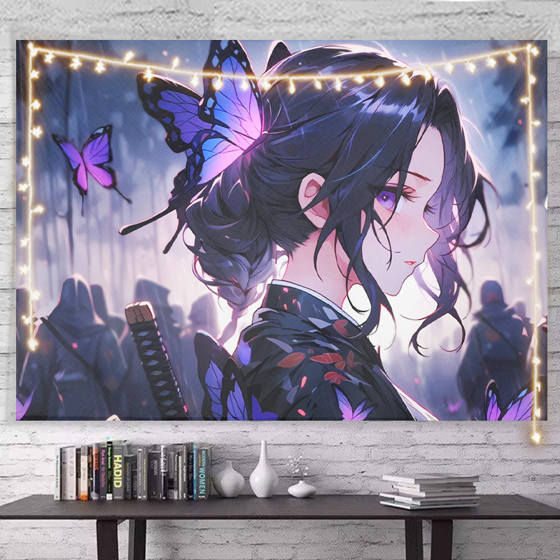 Kimetsu No Yaiba Background Fabric Nezuko Butterfly Tolerance Hanging ...