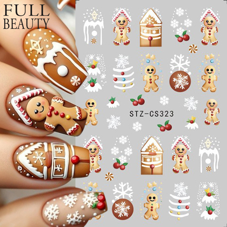 Nail Art Decals Christmas Gingerbread Man Snowflake Bow Light Snowman ...