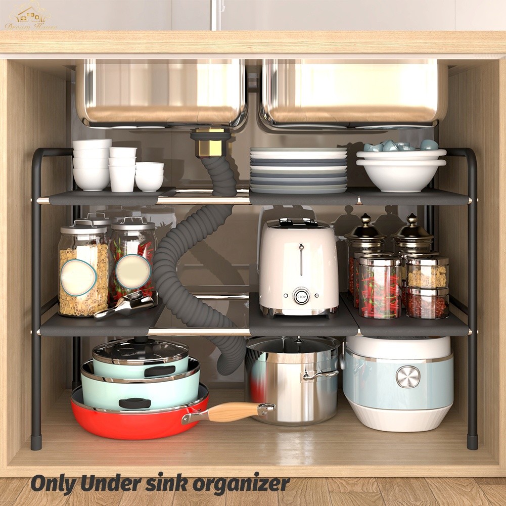 2 Tier Under Sink Organizer Rack Retractable Kitchen Organizer Frame ...