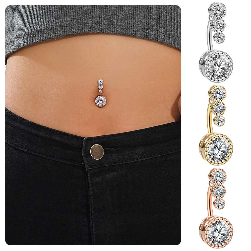 Gold Color 4 Crystals 14G Curved Belly Body Jewelry Stainless Steel ...