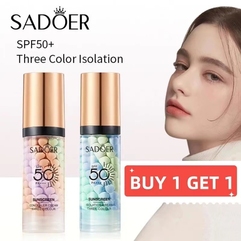 BUY 1 TAKE 1 FREE SADOER Sunscreen Cream 3 Colour SPF 50 PA ++++ Whitening Lotion Sunblock 40g ...