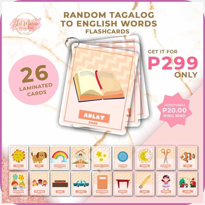 RANDOM&E{TAGALOG@pi:ENGLISH%R:WORDS%Y:Laminated%M:Educational%w:Flashcards%w:for%z;Kids and ...