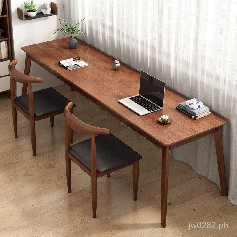 Narrow Table with Solid Wood Legs, Double Desk, Rectangular Workbench ...