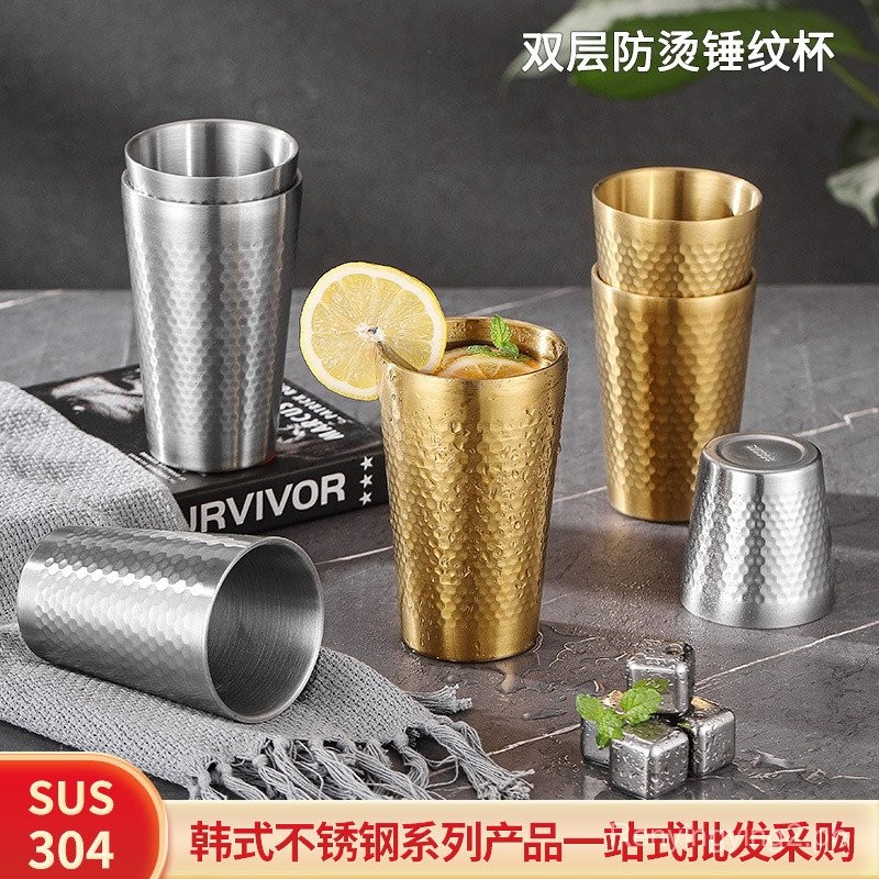 304Korean Style Stainless Steel Hammered Water Cup Large Capacity Beer ...