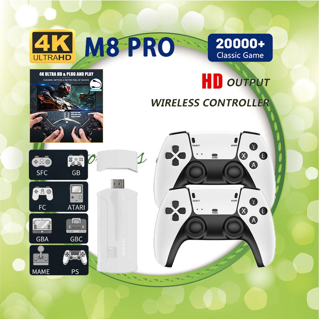 M8 Pro Video Game Console 2.4G Dual Wireless Controller Game Stick 4K ...