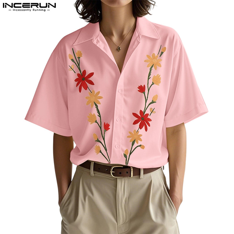 INCERUN Men's Floral Casual Wind Short Sleeve Embroidered Shirt ...