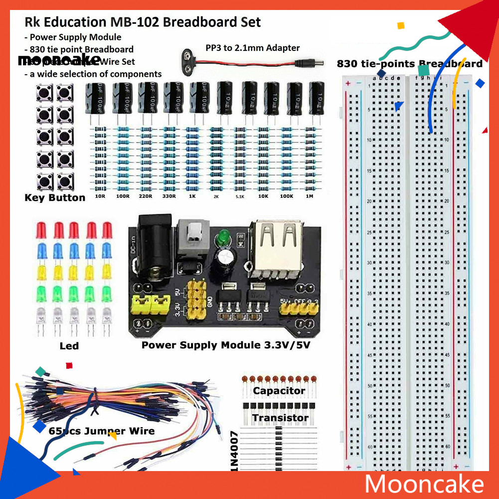 mooncake| MB102 Breadboard Capacitor LED Buzzer Resistor Electronic ...