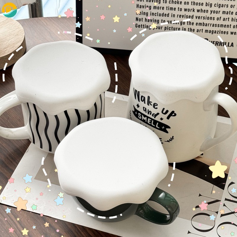 Round Heat-Resistant Mug Sealed Anti-Dust Caps Simple Snow Shaped ...