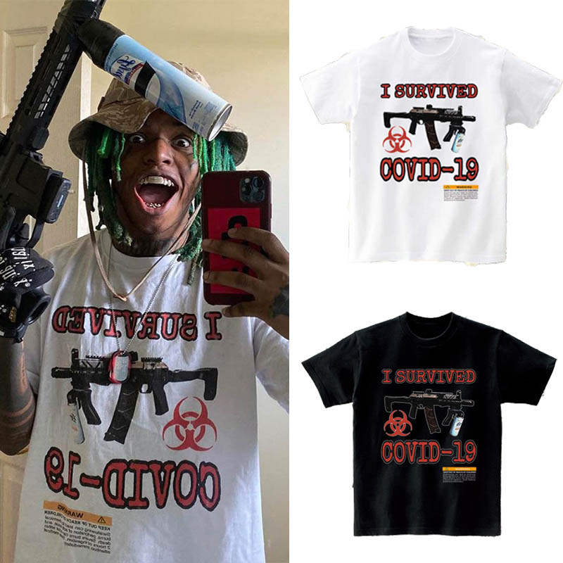 Travis Scott Fashion Hop Survived 19 Vintage White Guns Spot Big Size ...
