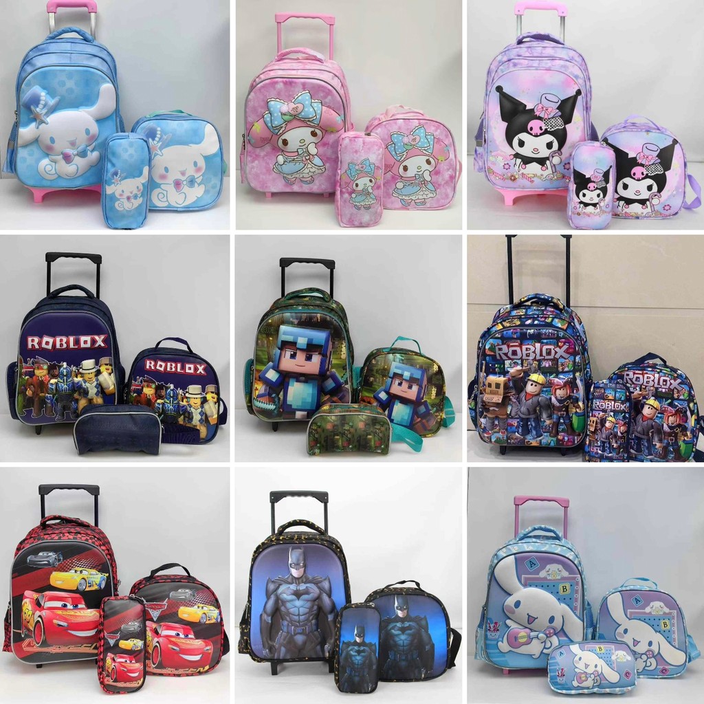 【macg】3 in 1 Trolley Schoolbag Cartoon Anime Backpack Primary School ...