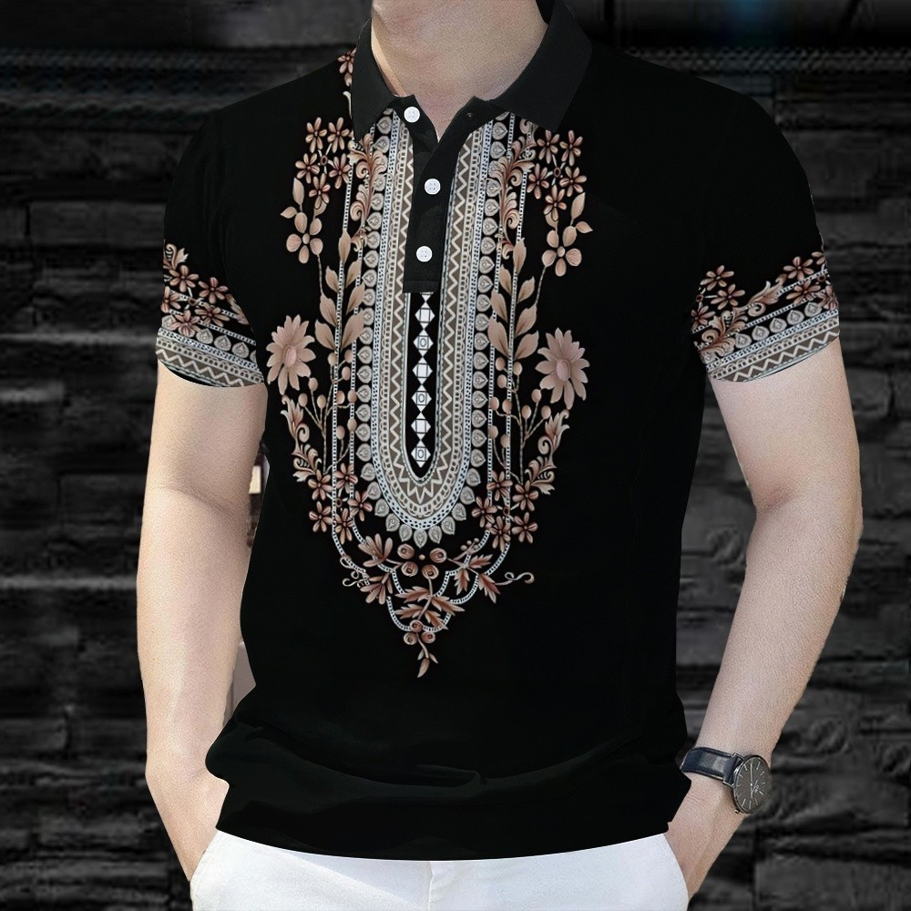 2025 Summer ASEAN Men's Bohemian Retro Ethnic Polo Men's Formal Casual ...