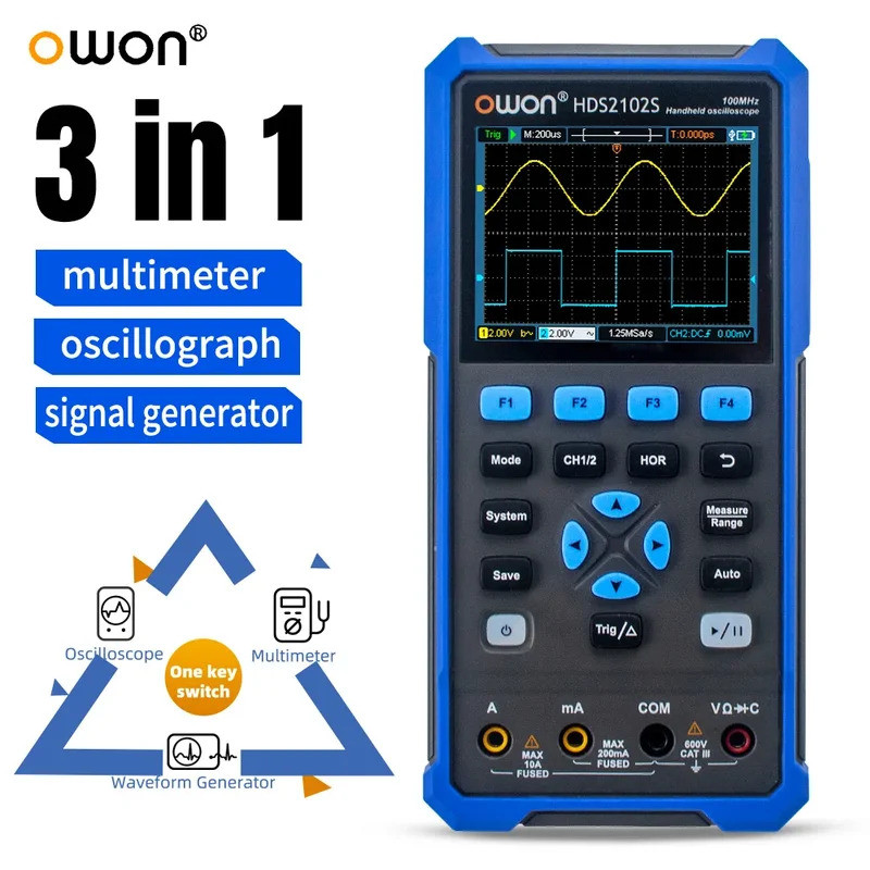 OWON HDS2202S HDS200 Series 3-in-1 Handheld Digital Oscilloscope Multimeter, 200MHz, 1GS/s, Dual ...